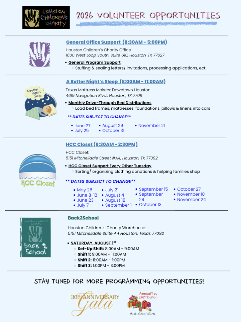 HCC Closet Volunteer Registration Form - Houston Children’s Charity